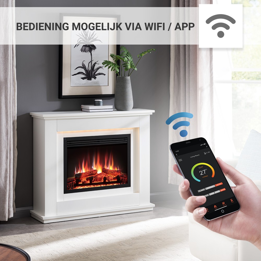 Basel Elektrische Haard Wit - Met Wifi - Elektrischehaarden.com